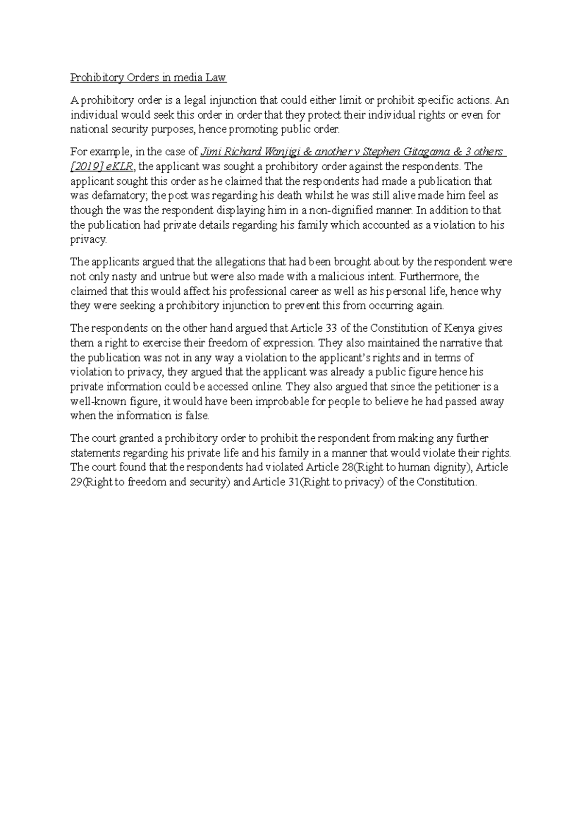 Media LAW - best - Prohibitory Orders in media Law A prohibitory order ...