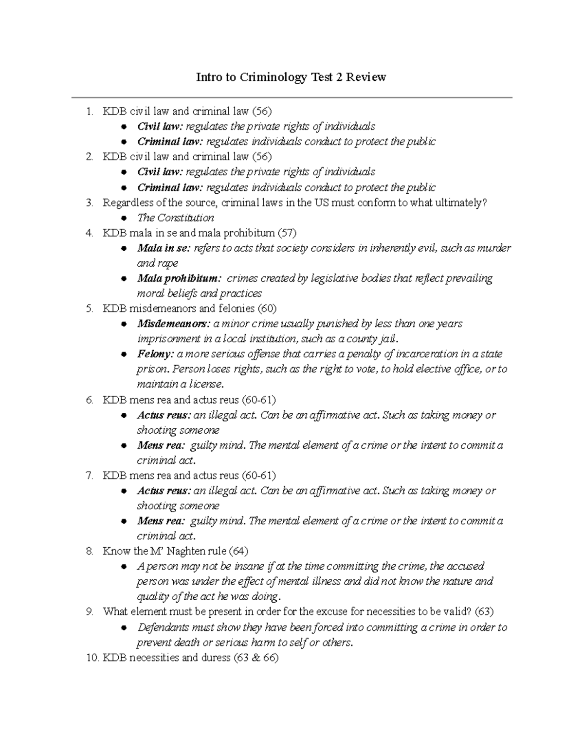 CCJ1020 Intro to Criminology Test 2 Review - Intro to Criminology Test ...