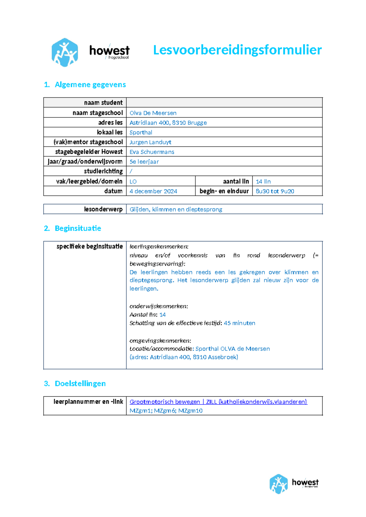 Lesvoorbereidingsformulier BASO LO 2024 - Lesvoorbereidingsformulier 1 ...