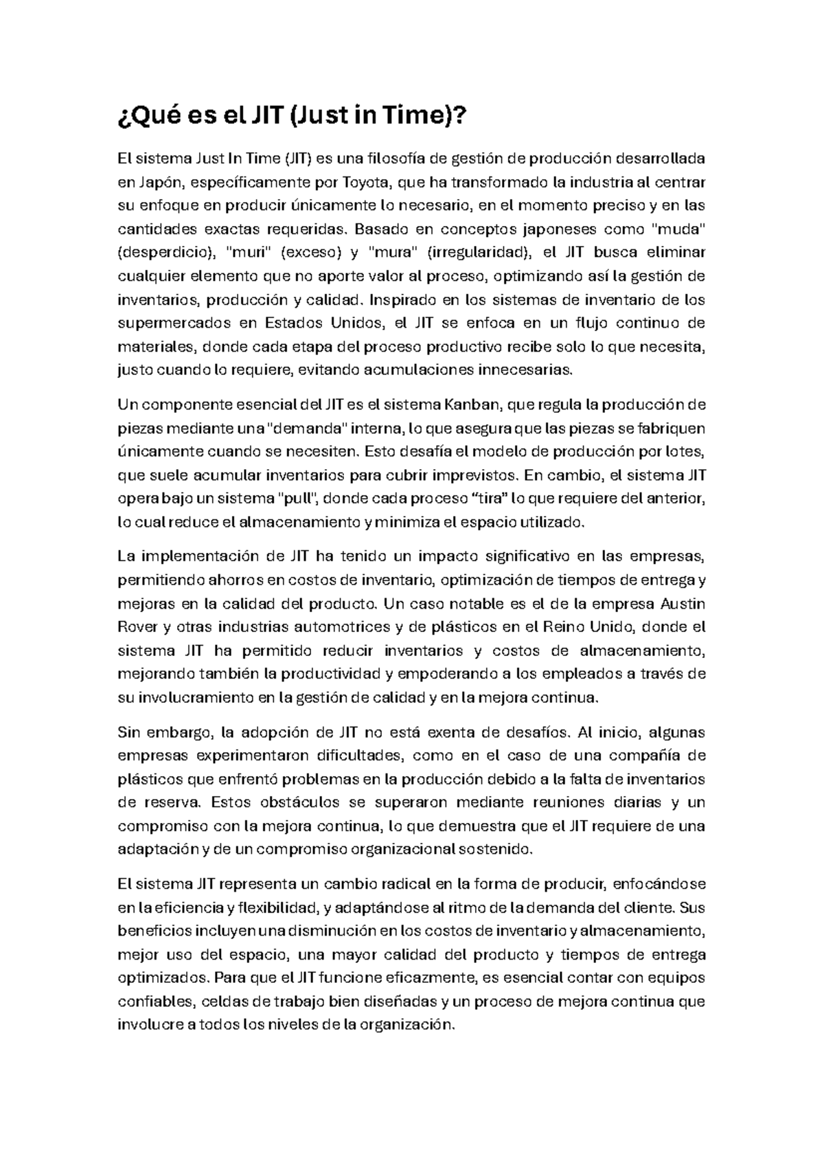 Qué es el JIT - JUST TIME - ¿Qué es el JIT (Just in Time)? El sistema ...