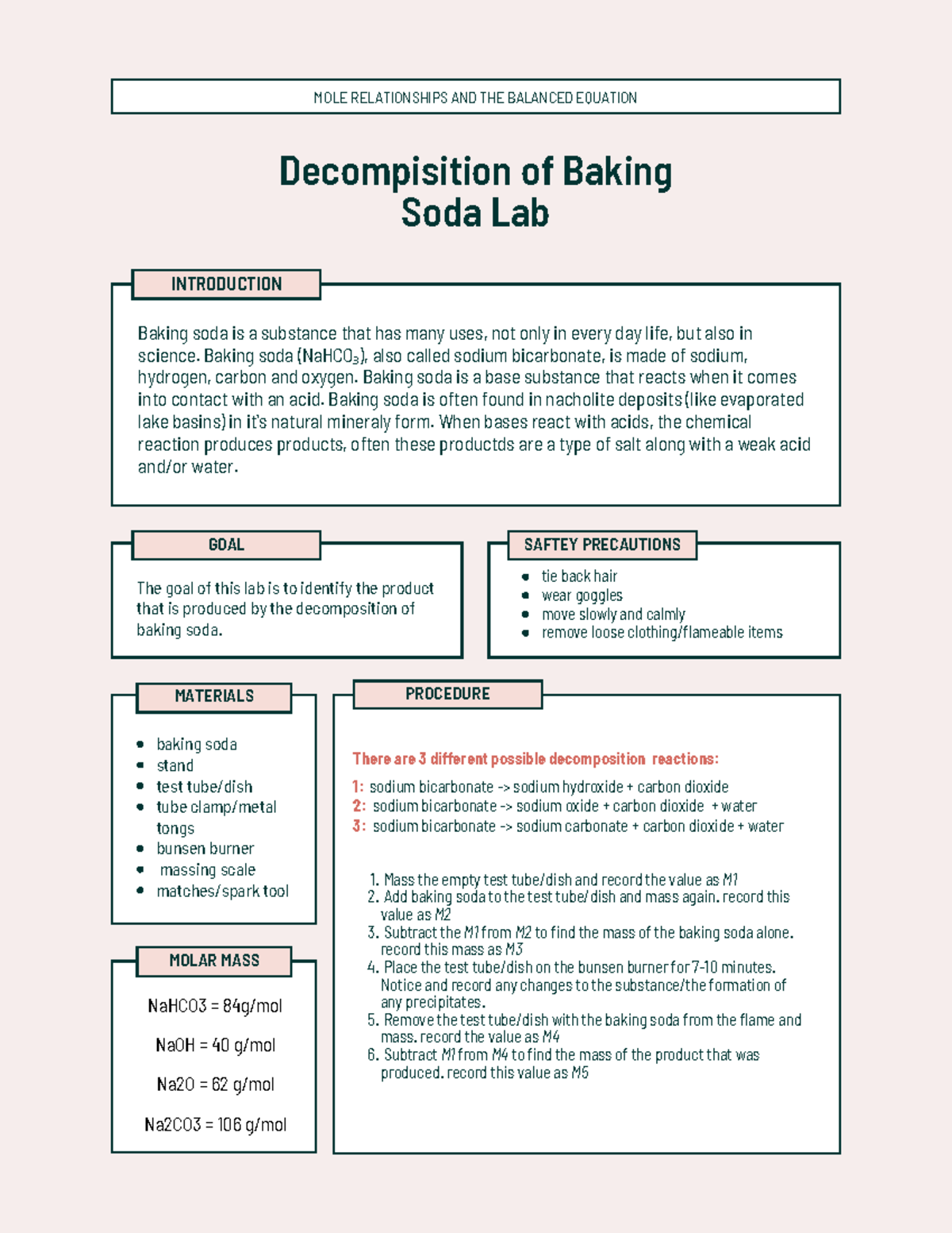 Copy of Pink Lined Sugar Chemistry Lab Report - MATERIALS PROCEDURE ...