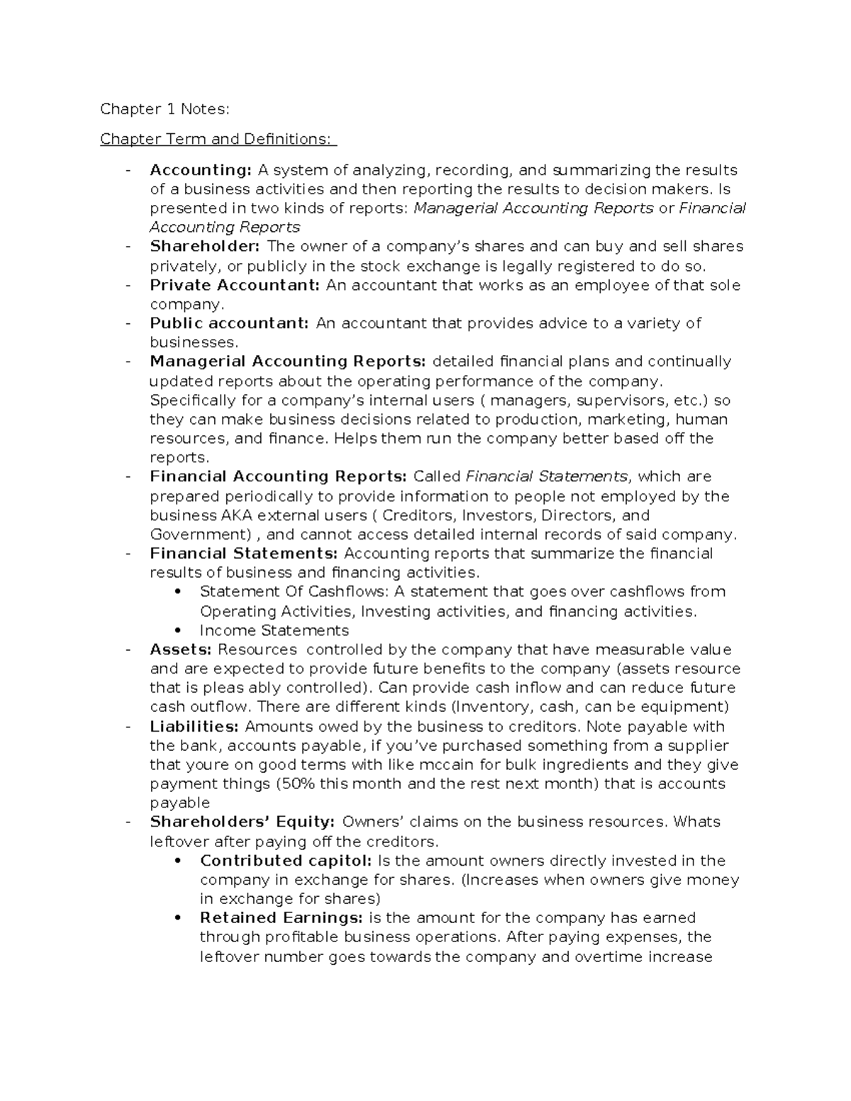 COMM201 Chapter 1 Notes - Chapter 1 Notes: Chapter Term and Definitions ...