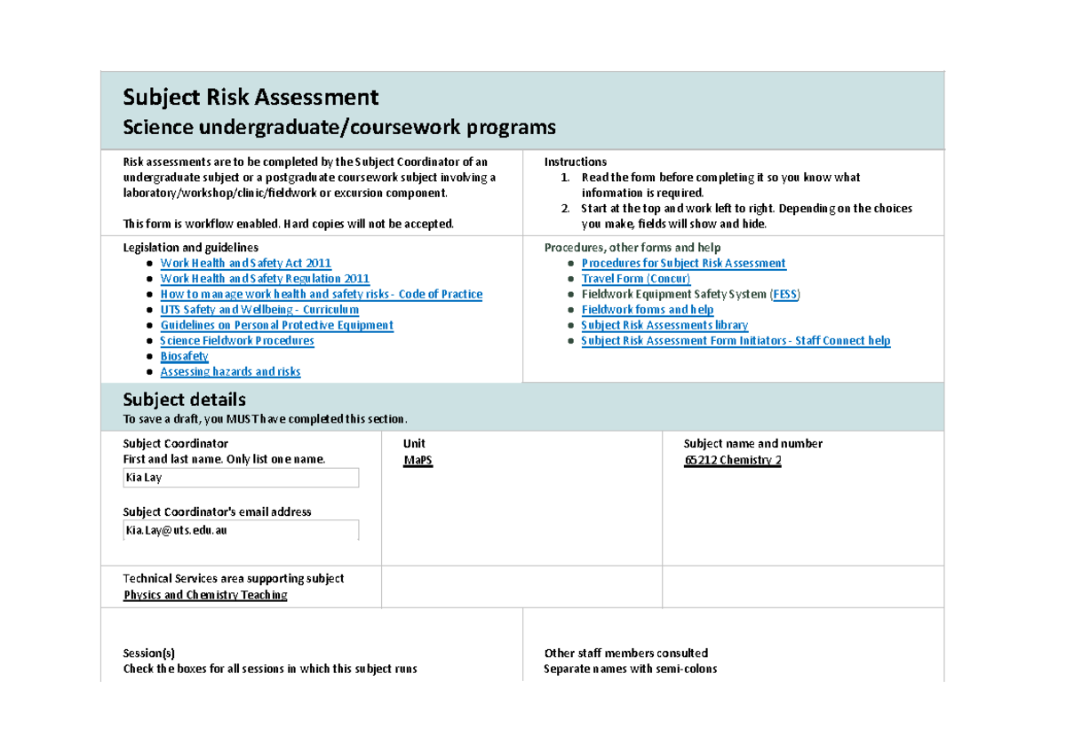 65212 Chemistry 2 Subject Risk Assessment 2022 - Subject Risk ...