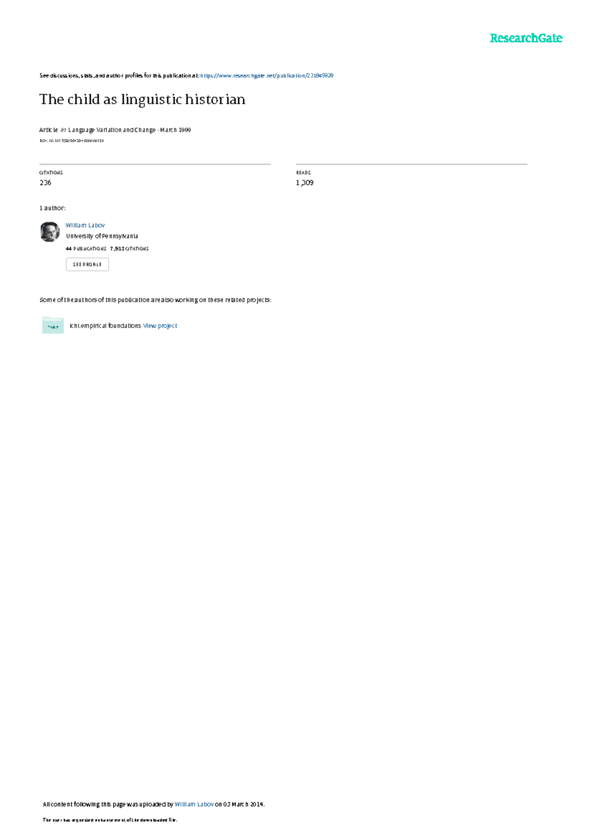 Labov 1989 The child as linguistic historian - See discussions, stats ...