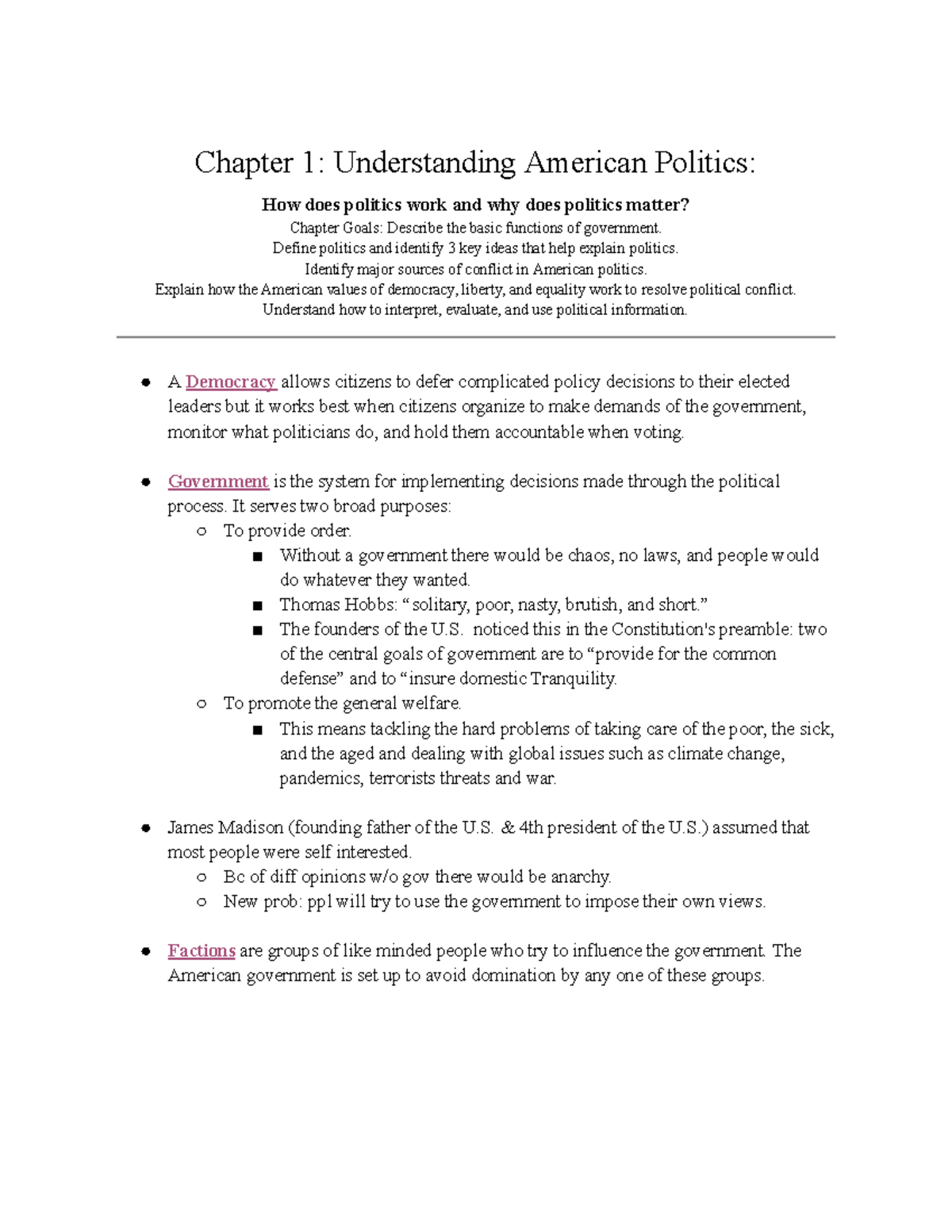 Politics Unit 1 Ebook Notes - Chapter 1: Understanding American ...