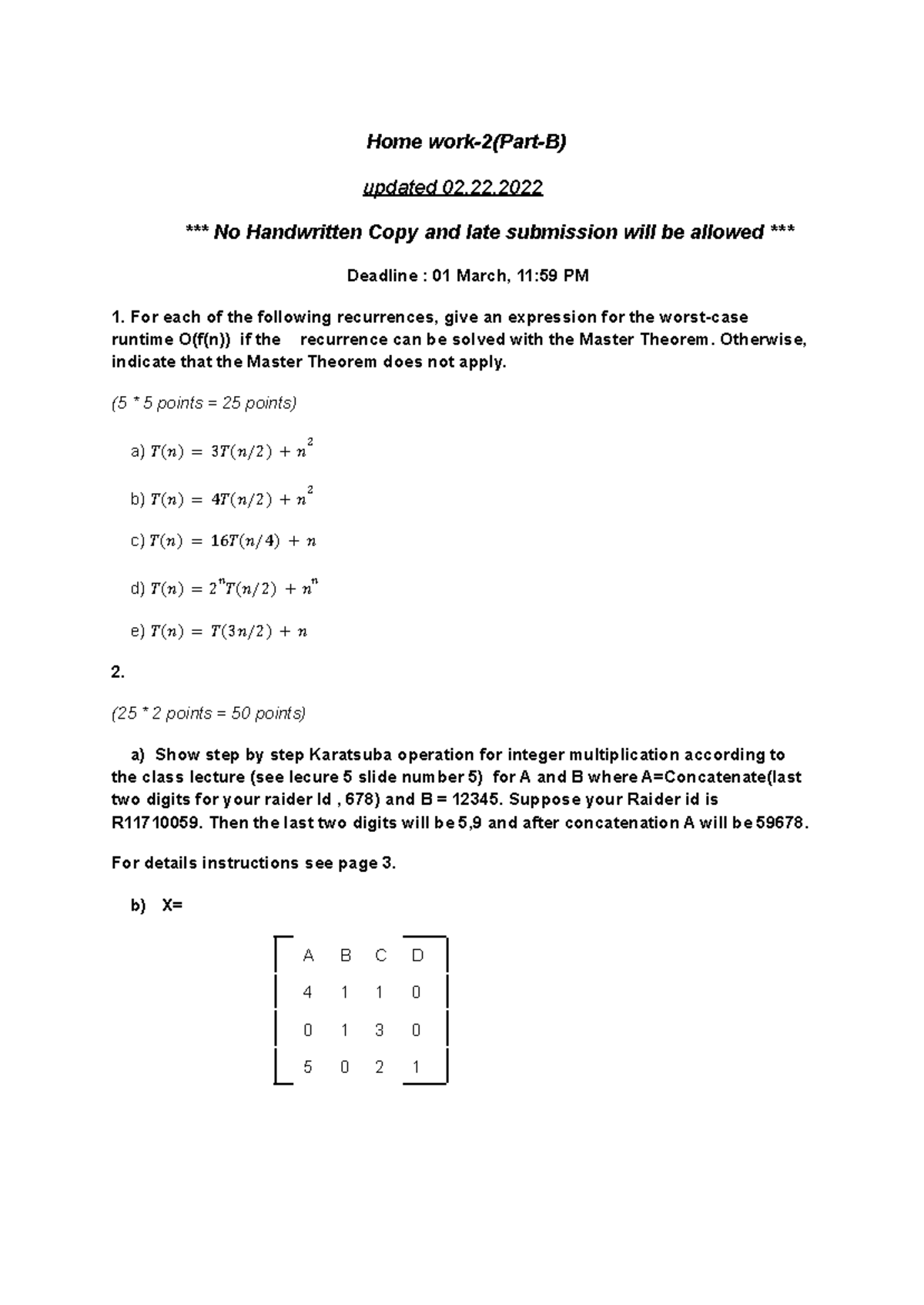 CS 3364 Homework 2 - Home work-2(Part-B) updated 02. *** No Handwritten Copy and late submission ...