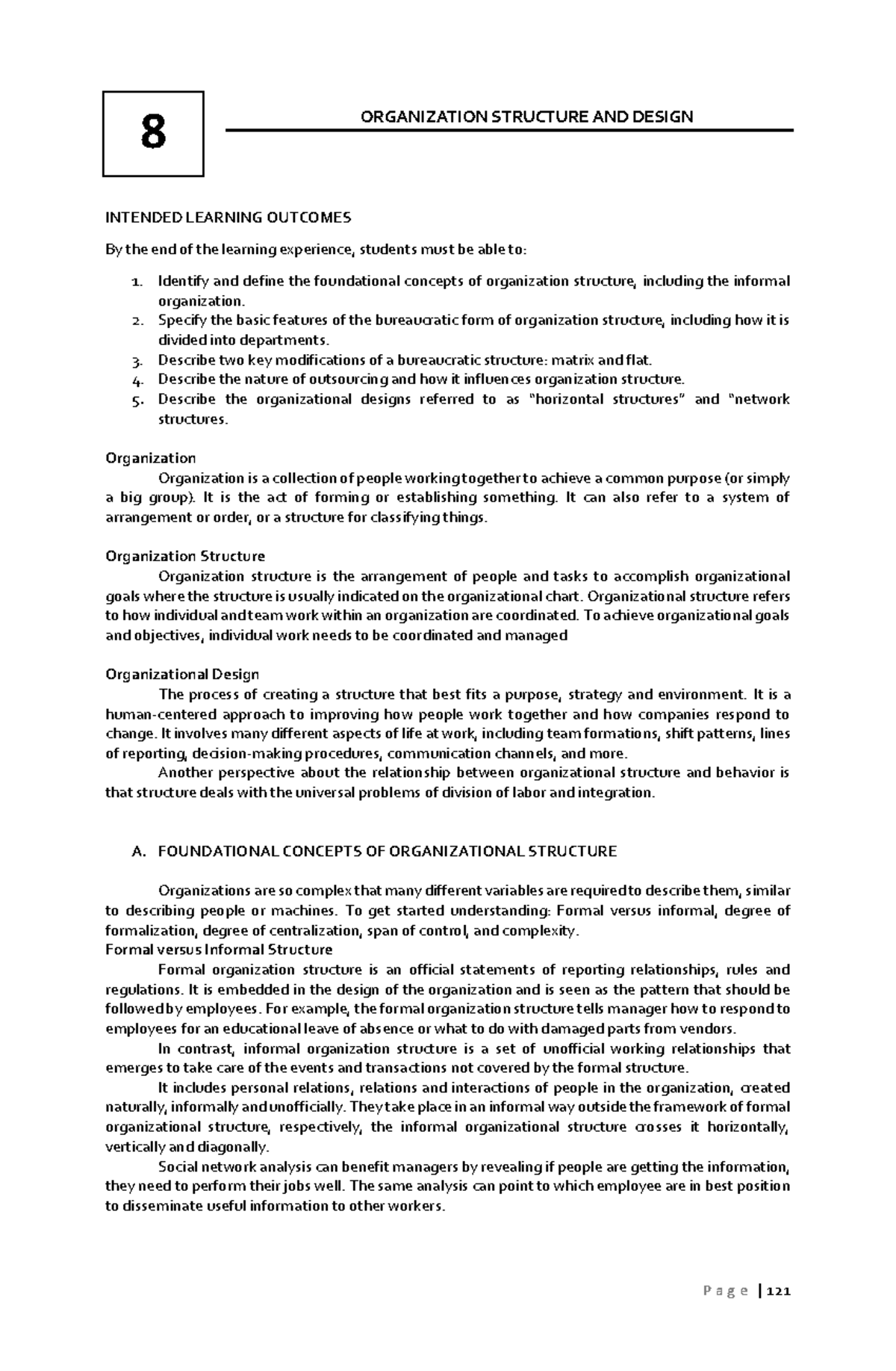 Chapter-8 - notes - ORGANIZATION STRUCTURE AND DESIGN INTENDED LEARNING ...