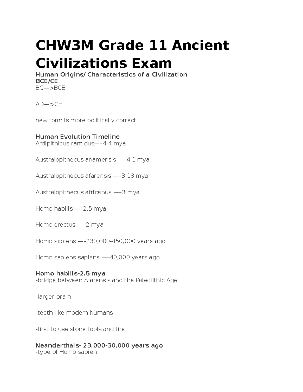CHW3M Grade 11 Ancient Civilizations Exam - CHW3M Grade 11 Ancient ...