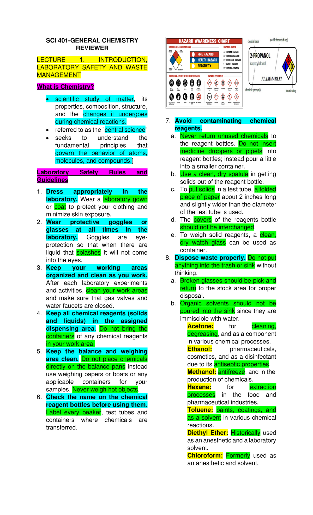 SCI 401 Reviewer - SCI 40 1 - GENERAL CHEMISTRY REVIEWER LECTURE 1 ...