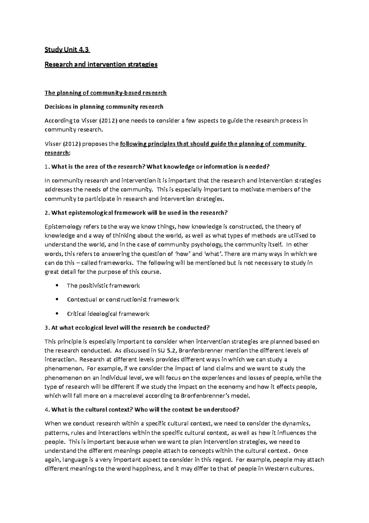 SU 4 - Study unit 4 notes - Study Unit 4. Research and intervention ...