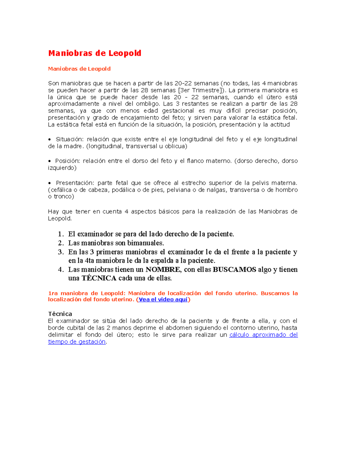 Maniobras de Leopold - decripciones de cada maneobra que se debe ...