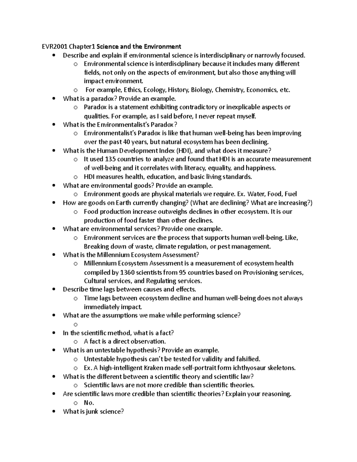 Lecture 01 Science and the Environment Study Guide - EVR2001 Chapter1 ...