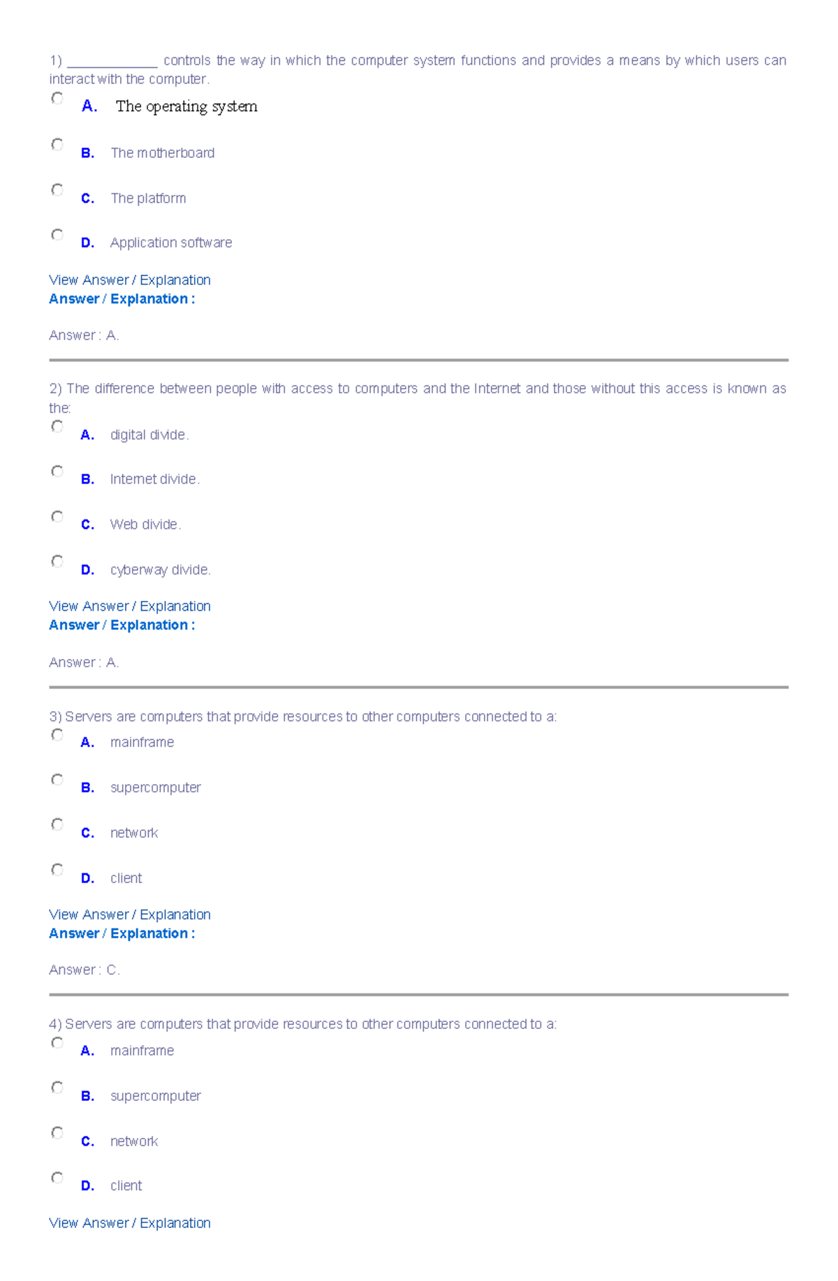 Computer-QA - 1) ____________ controls the way in which the computer ...