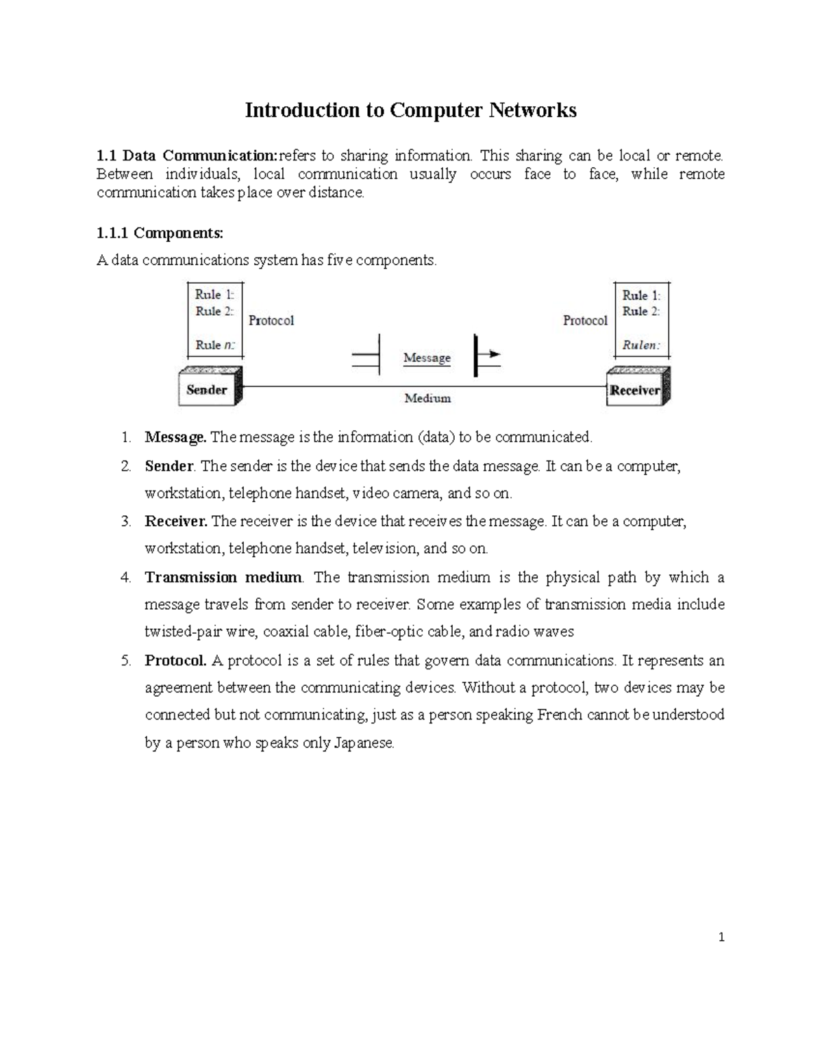 CBT Networking - Introduction to Computer Networks 1 Data Communication:refers to sharing - Studocu