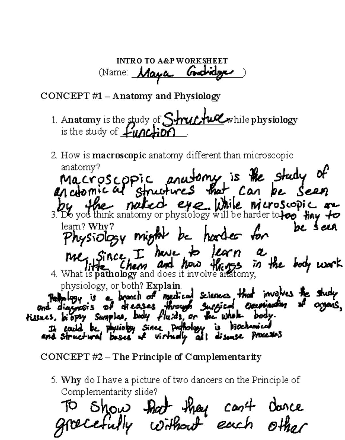 Intro to A&P I - This coursework goes over the meaning of anatomy and ...