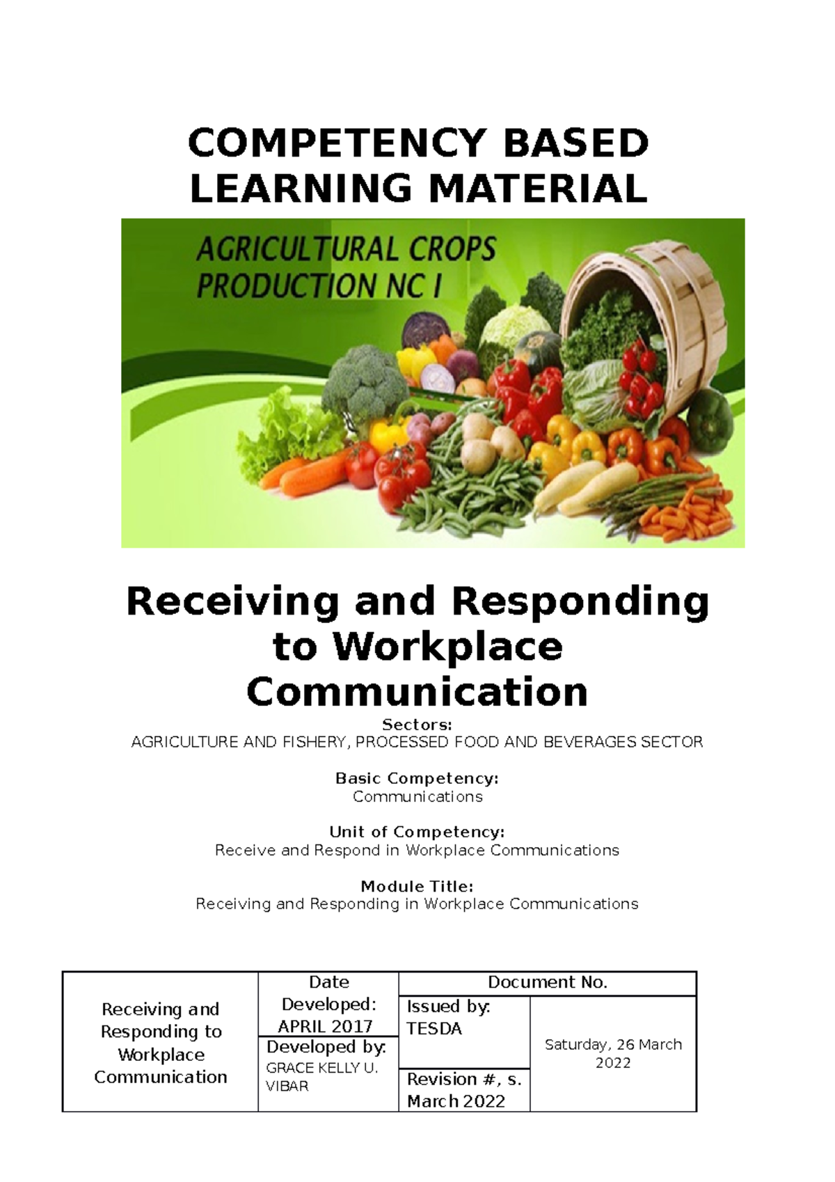 Receive AND Respond TO WORK Place Communication - COMPETENCY BASED ...