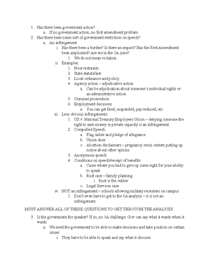First Amendment Outline - Free Speech Text: Congress shall make no law ...