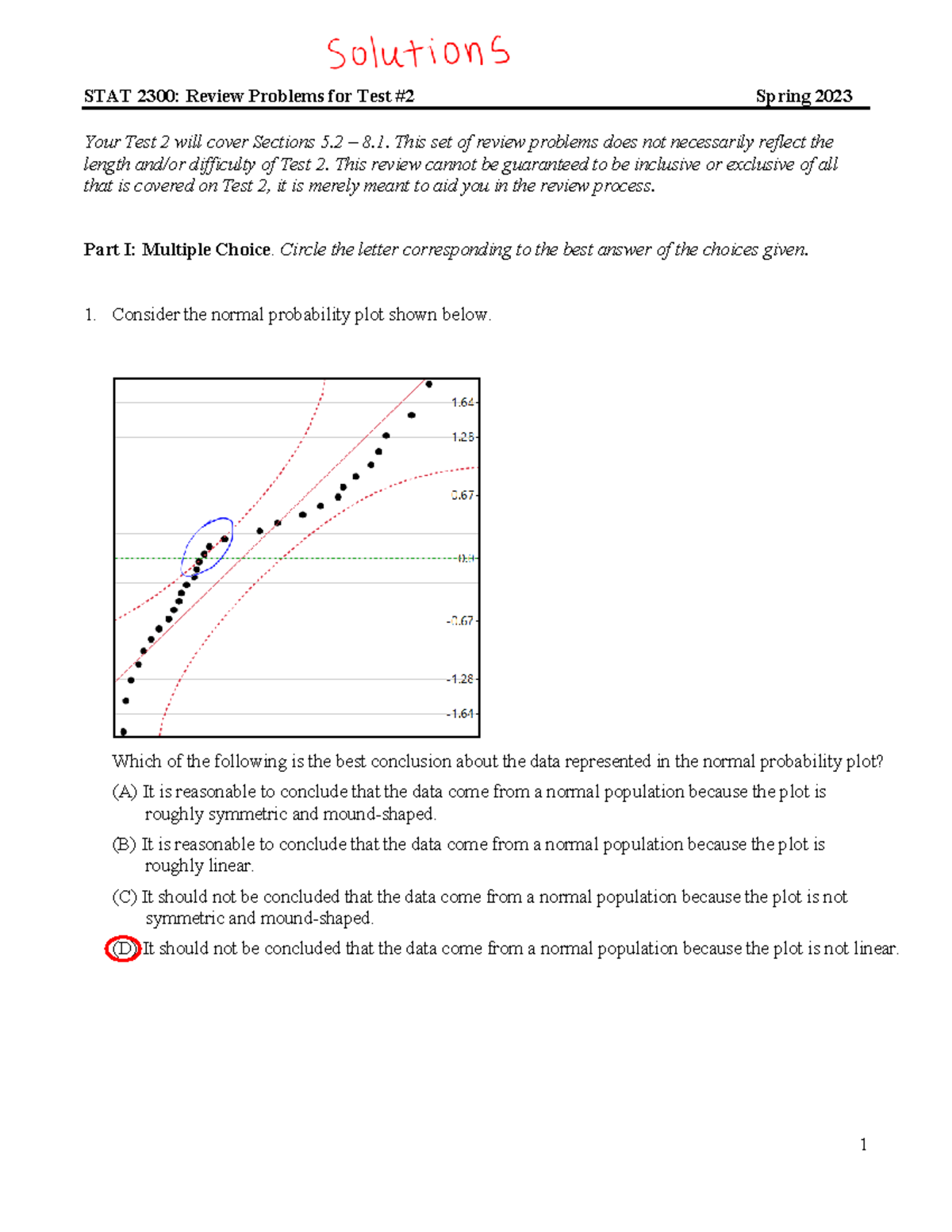 STAT 2300 Test 2 Review - STAT 2300: Review Problems for Test #2 Spring ...