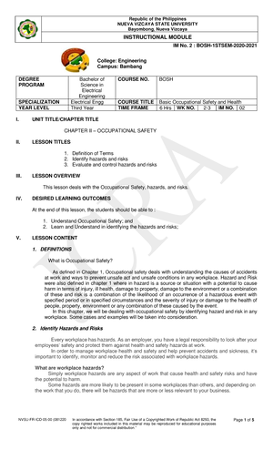 Basic OSH Program Elements - NUEVA VIZCAYA STATE UNIVERSITY Bayombong ...