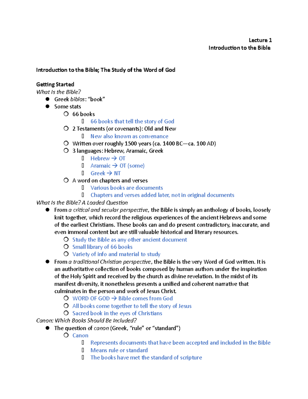 Lecture - Week 1 - Lecture 1 Introduction to the Bible Introduction to ...