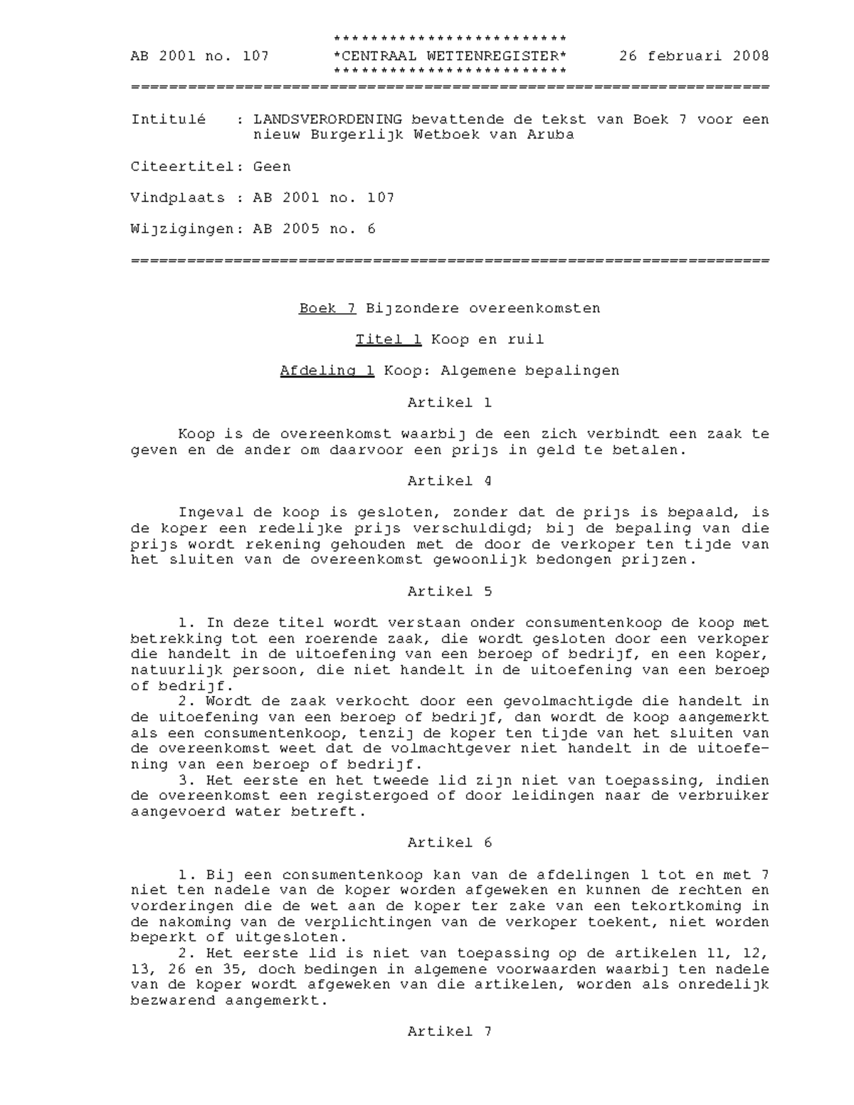 Boek 7 Burgelijke Wettekst van Aruba - AB 2001 no. 107 CENTRAAL ...