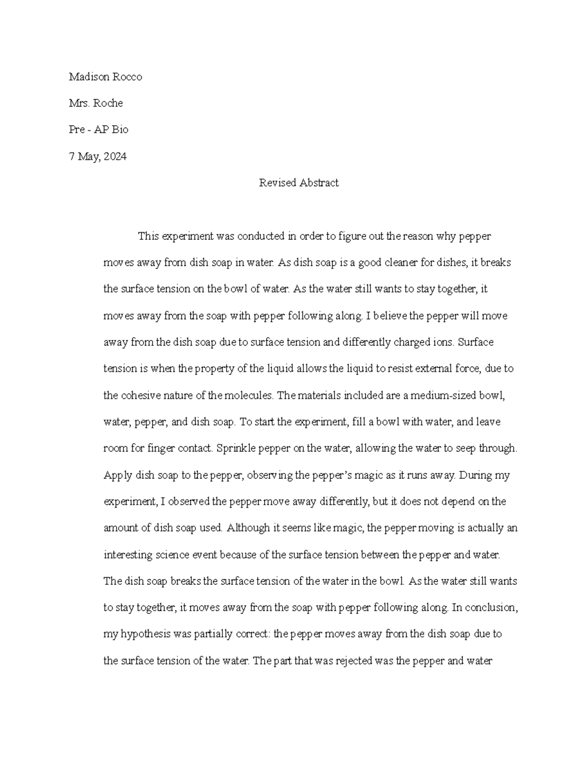 Untitled document - Abstract - Madison Rocco Mrs. Roche Pre - AP Bio 7 May, 2024 Revised ...