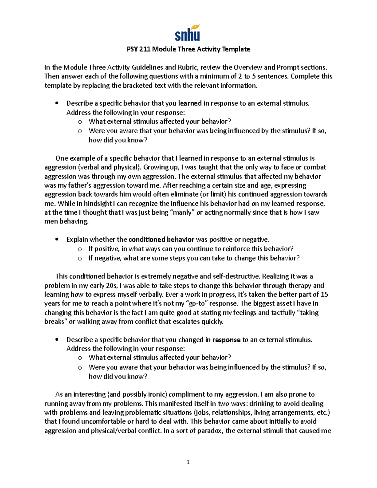 PSY 211 Module Three Activity Template - Then answer each of the ...