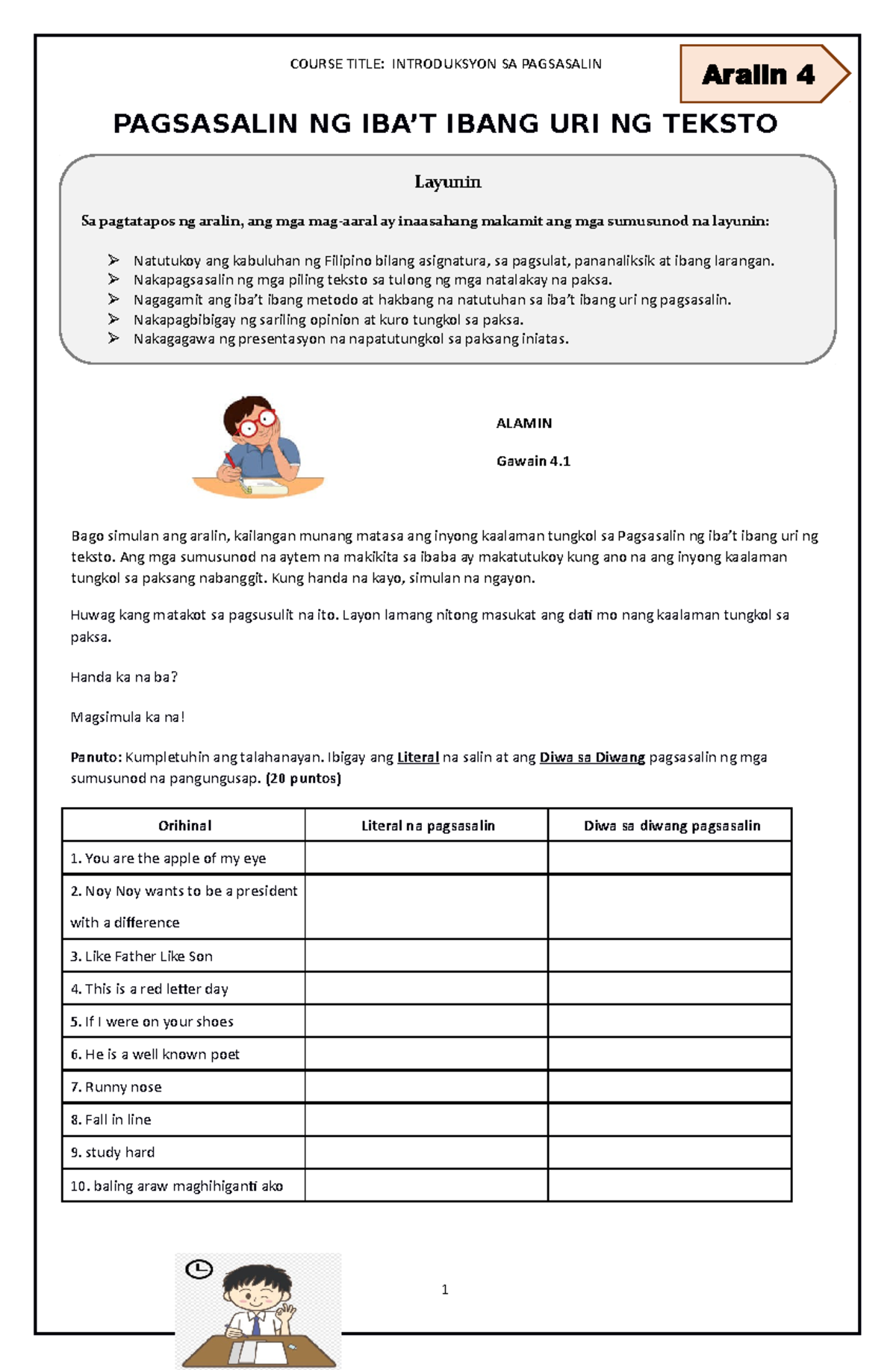 Module 4 Intro SA Pagsasalin - PAGSASALIN NG IBA’T IBANG URI NG TEKSTO ...