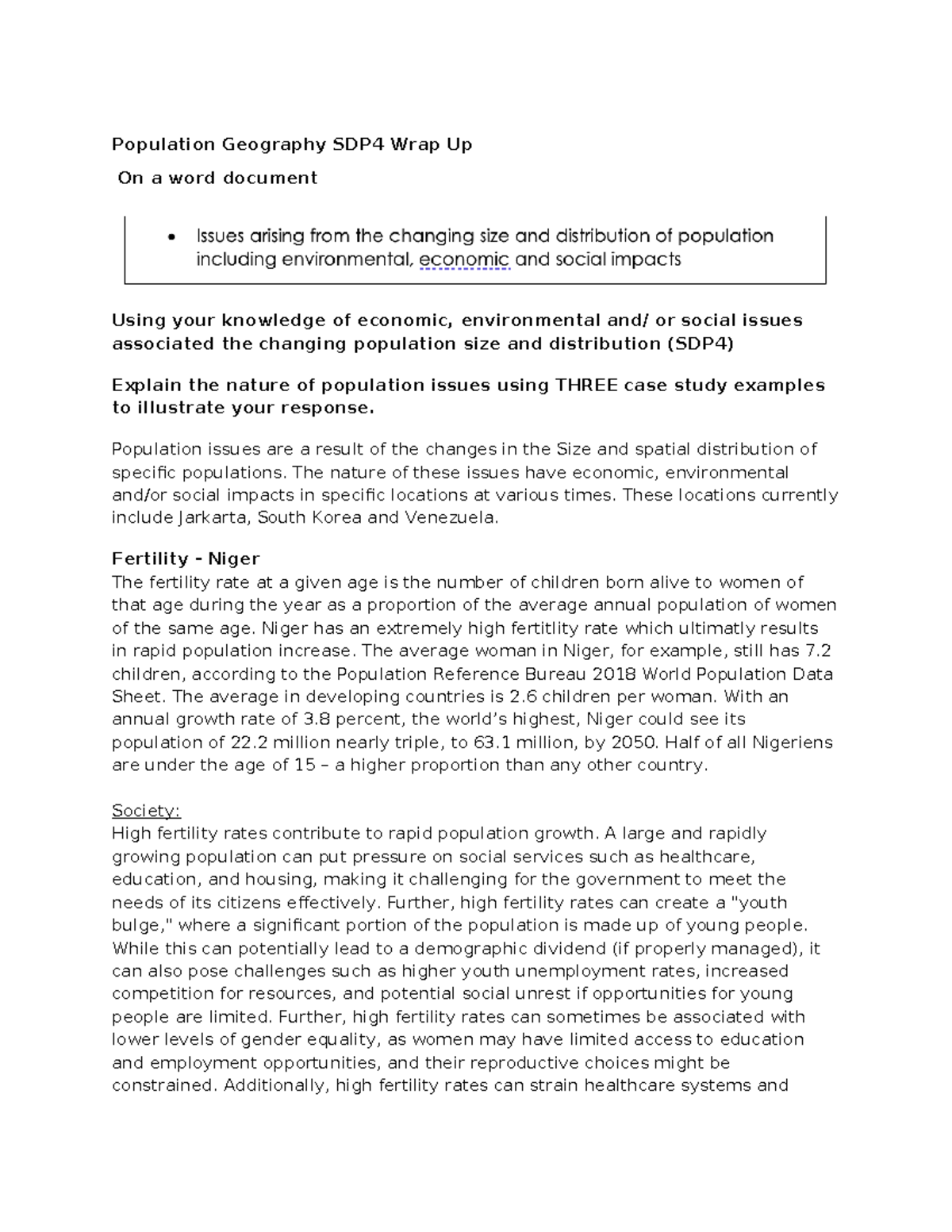 SDP - 4 - Syllabus point 4 - Population Geography SDP4 Wrap Up On a ...