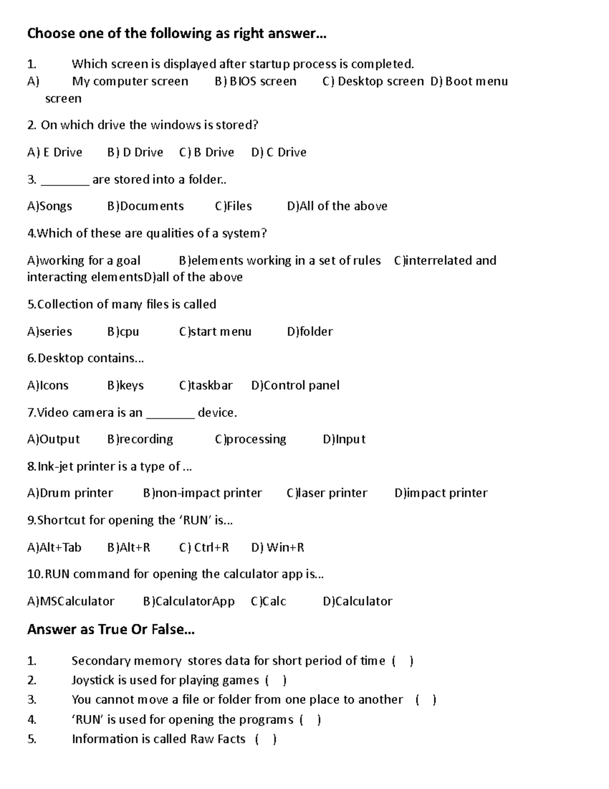 Computer test part 1 - Choose one of the following as right answer ...