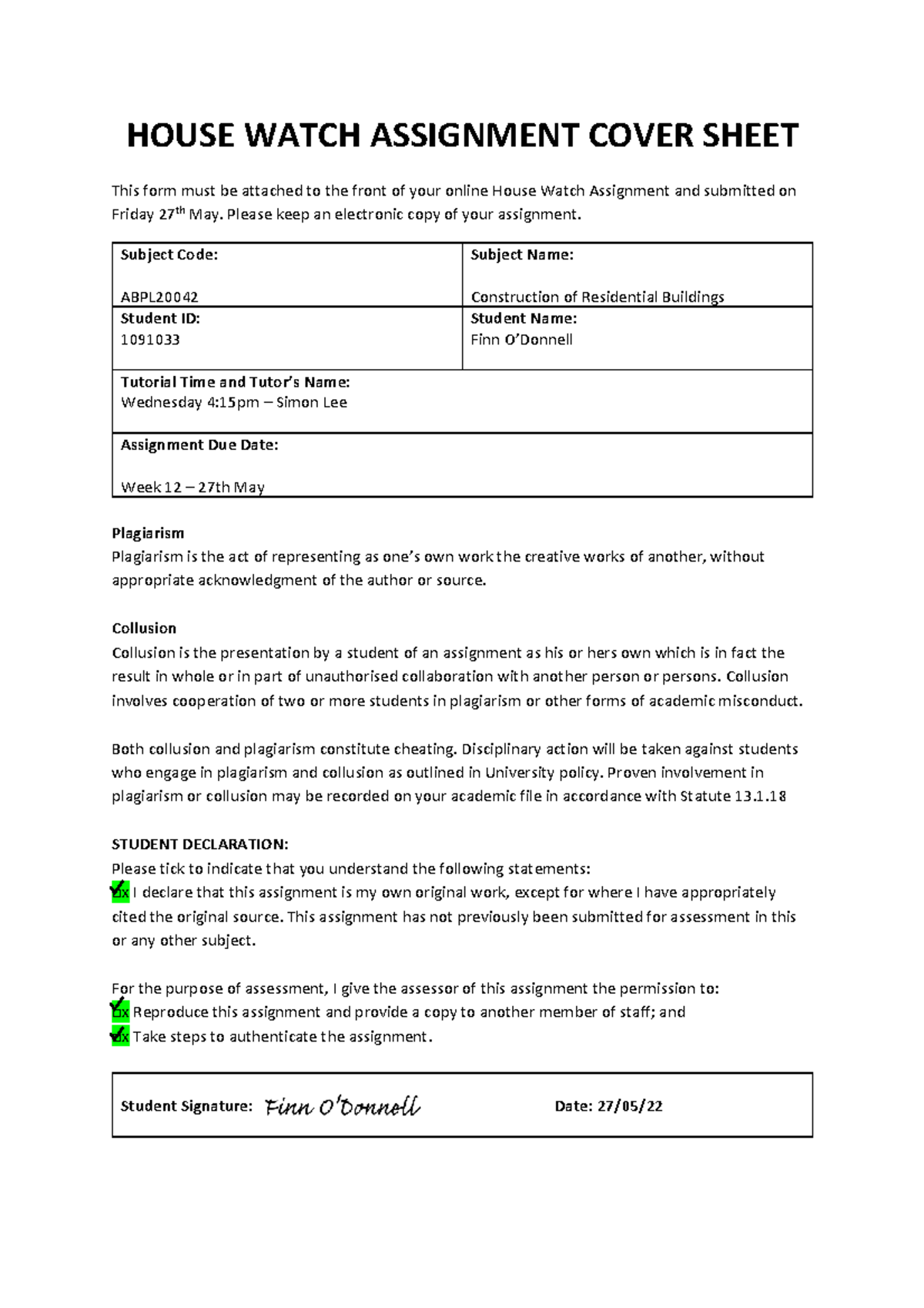 House Watch Assignment Cover Sheet-2-1-combined - HOUSE WATCH ...