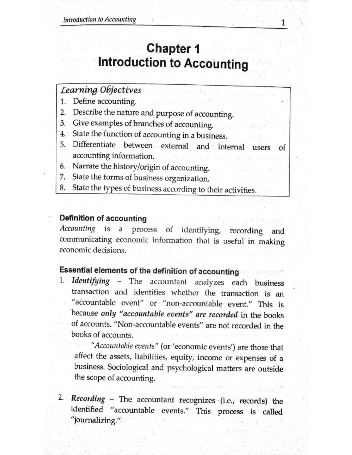 Chapter 1 - Introduction TO Accounting - Define accounting. 2. Describe ...