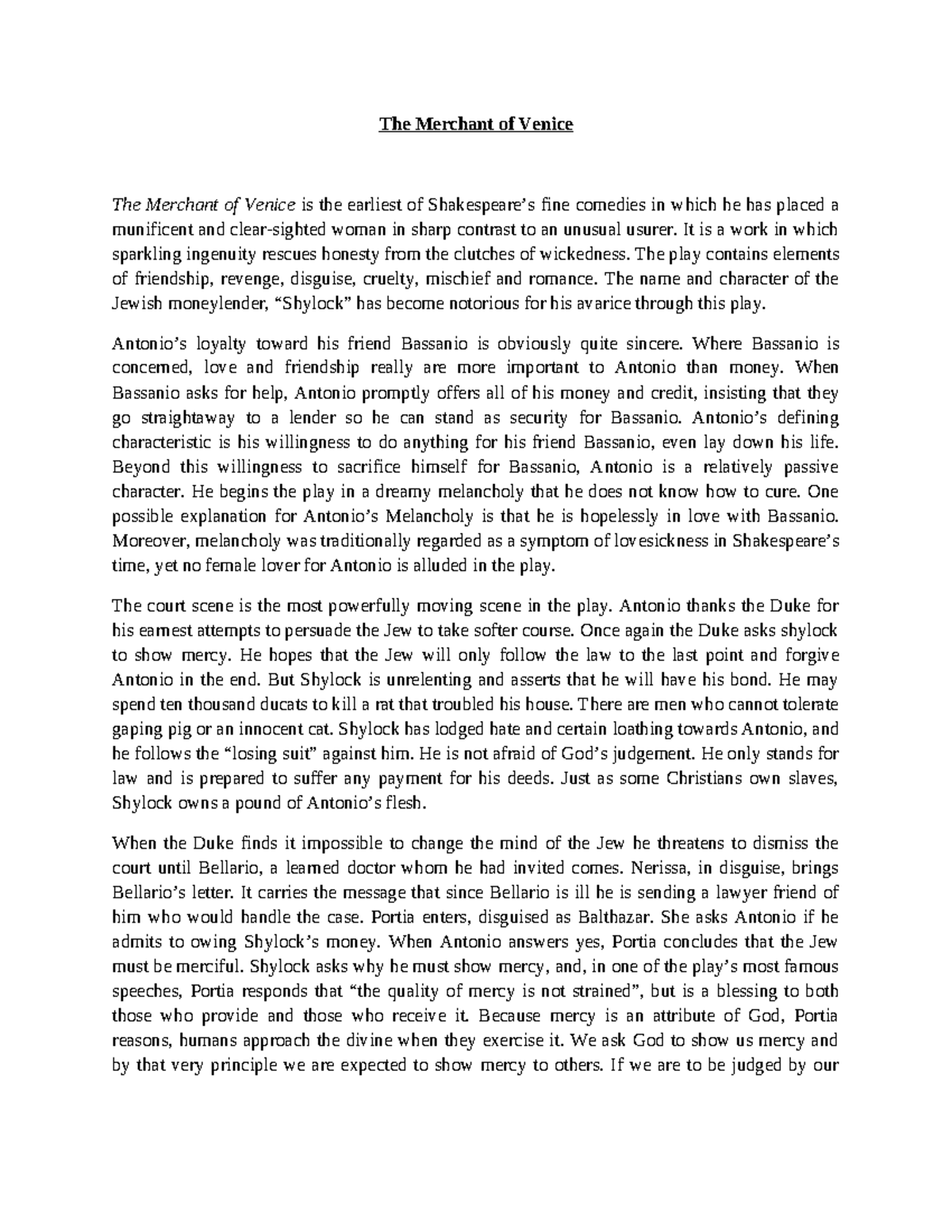 The Merchant of Venice - This study material is to improve students ...