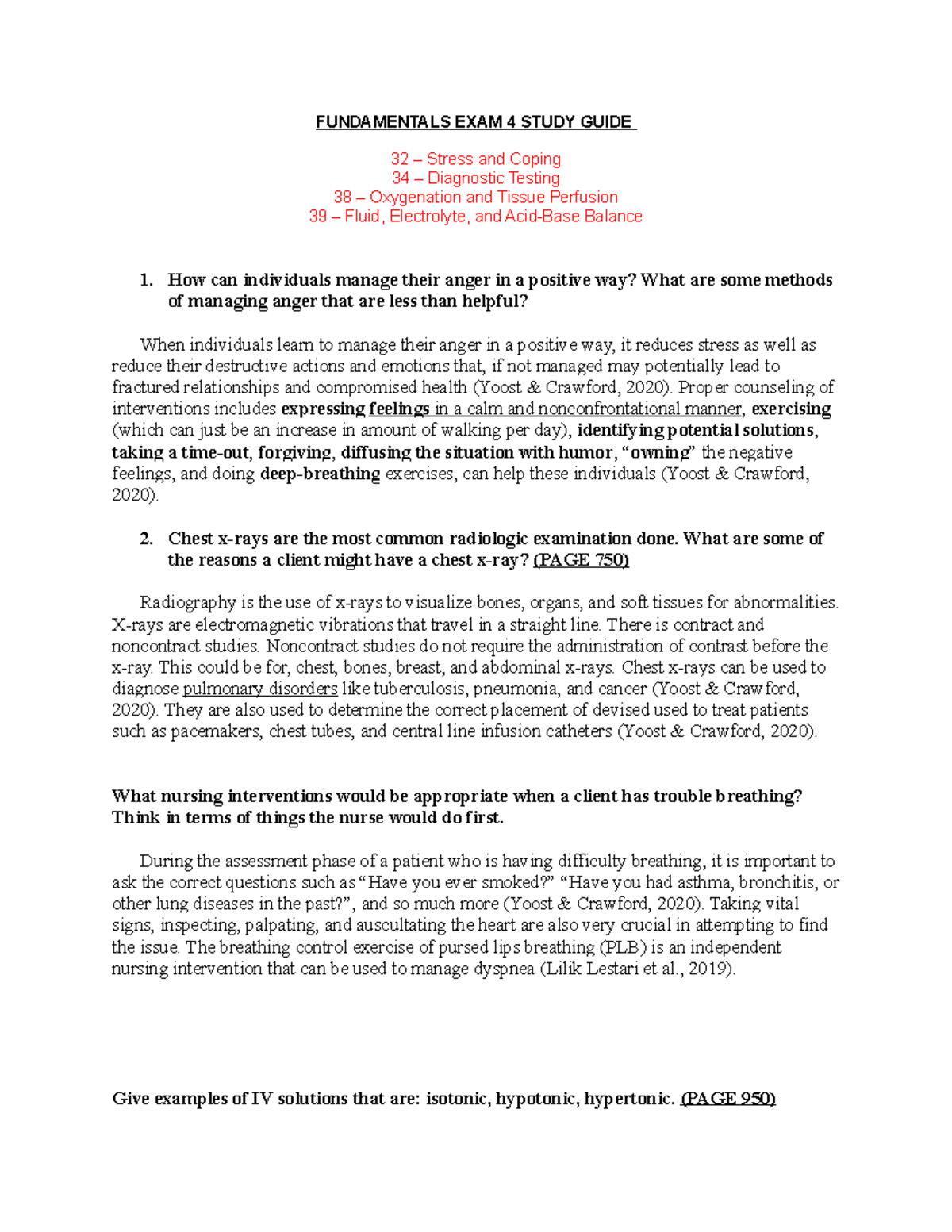 Funds Exam 4 Study Guide - FUNDAMENTALS EXAM 4 STUDY GUIDE 32 – Stress ...