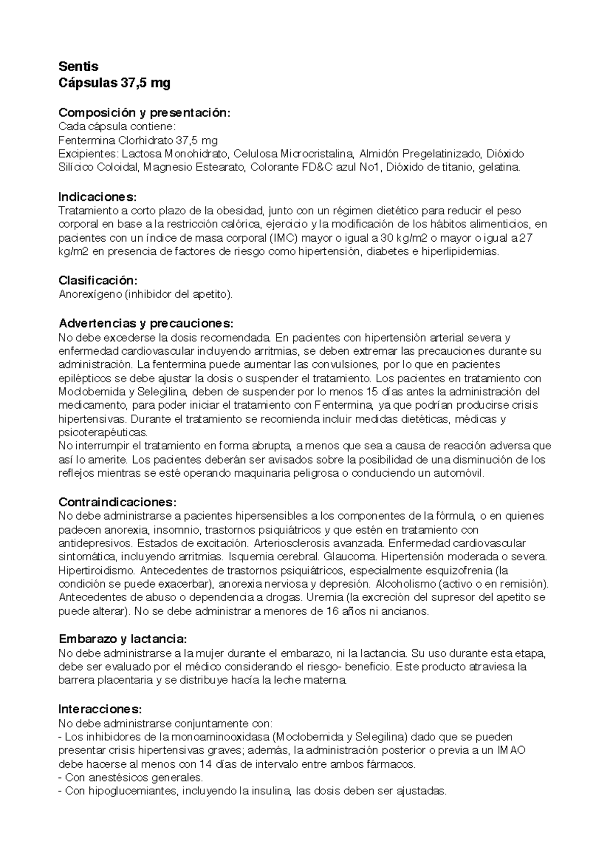 Especificaciones de sentis para cada persona - Sentis Cápsulas 37,5 mg ...