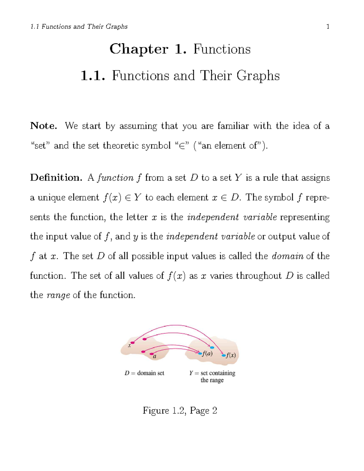 C1s1 - Math - Chapter 1. Functions 1. Functions and Their Graphs Note ...