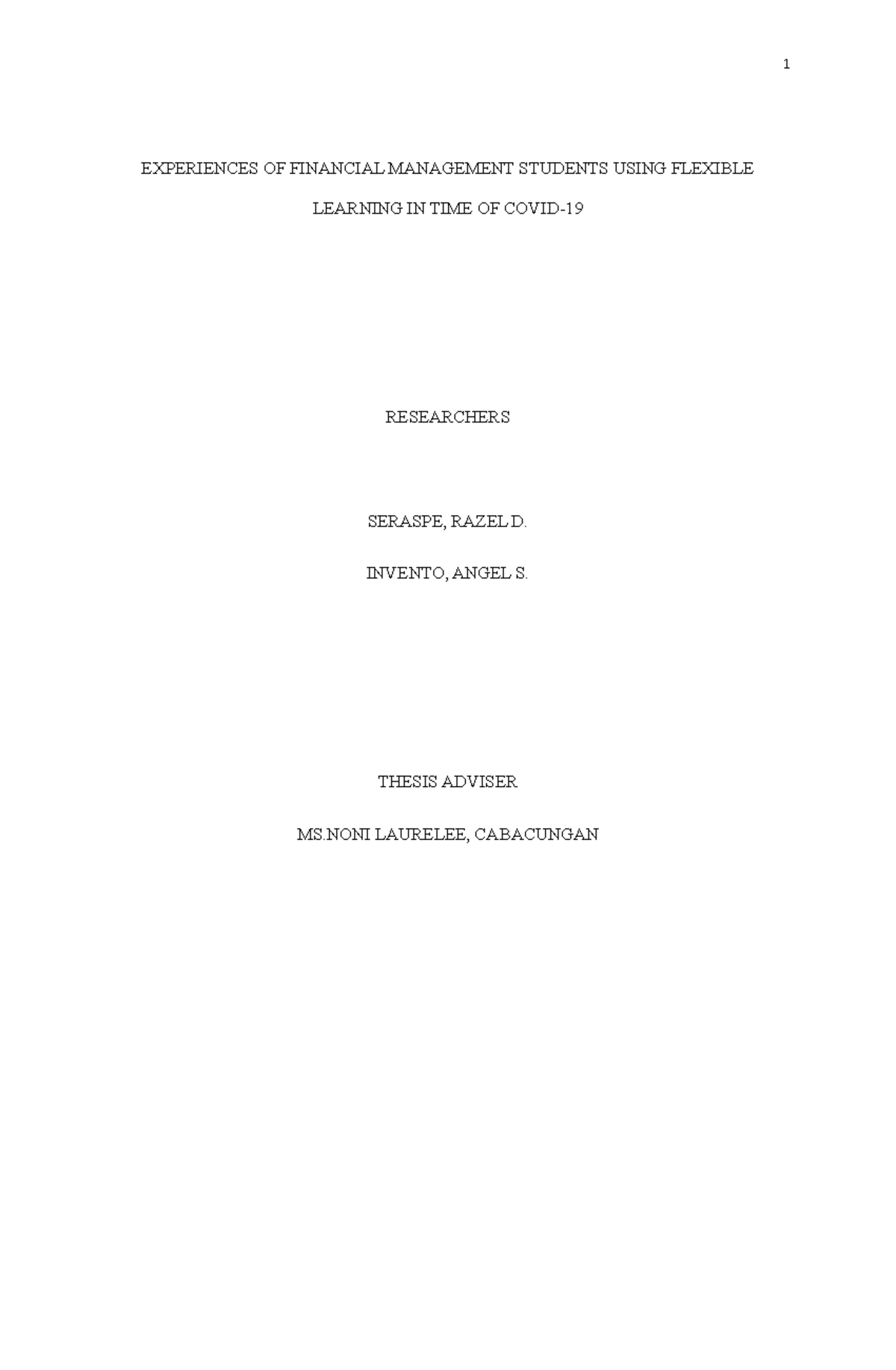 Experiences of financial management students using flexible learning in ...