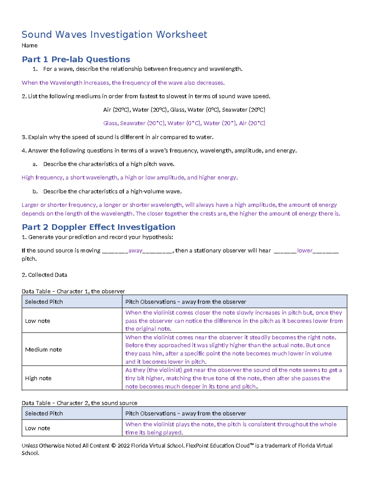 Soundwaves worksheet