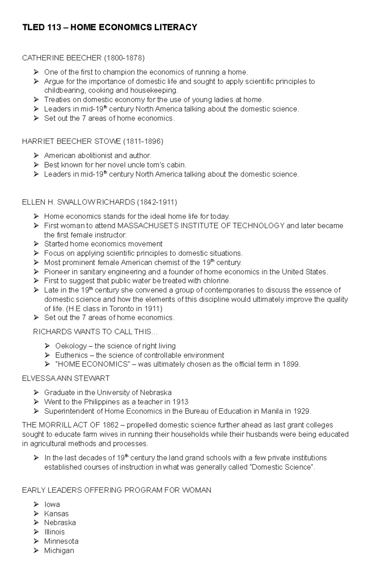 TLED 113 Reviewer - lessons in tled 113 - TLED 113 – HOME ECONOMICS ...