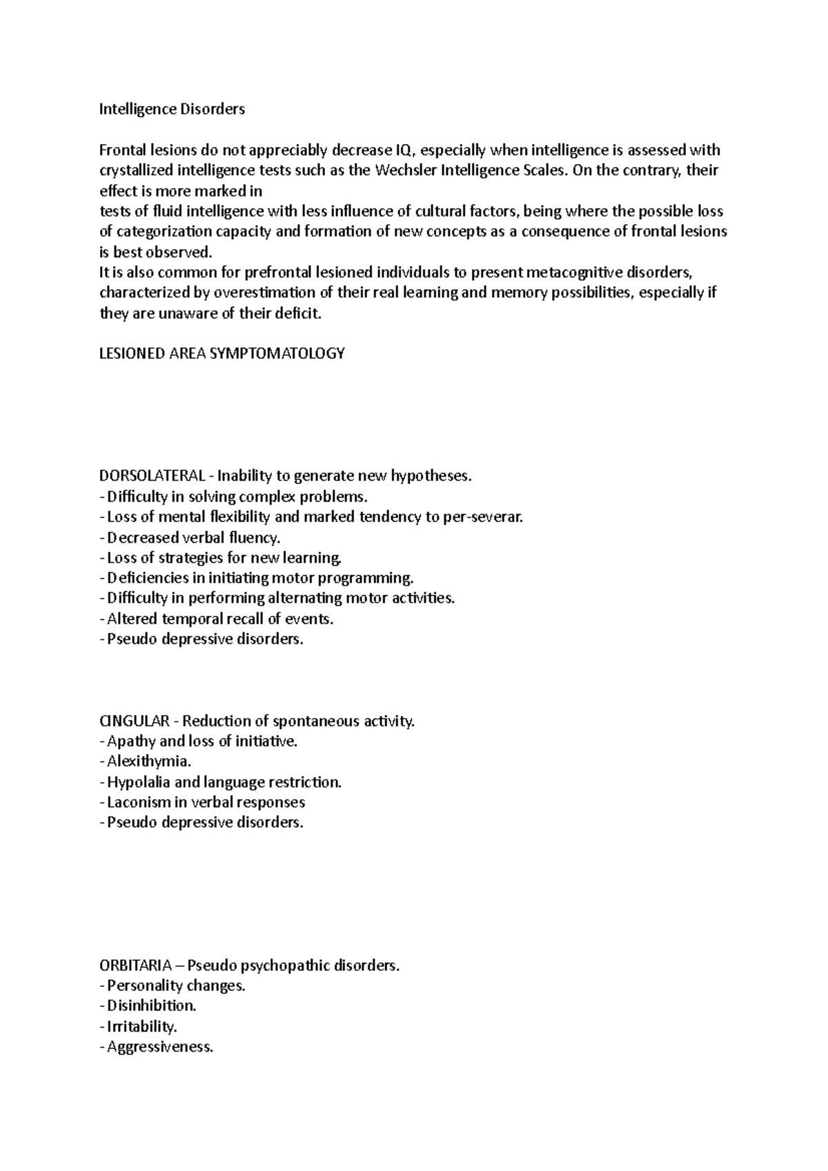 Intelligence Disorders - Intelligence Disorders Frontal lesions do not ...