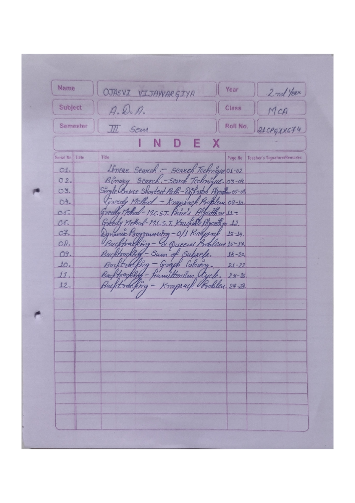 ADA Complete FILE - Masters Of Computer Application - Studocu