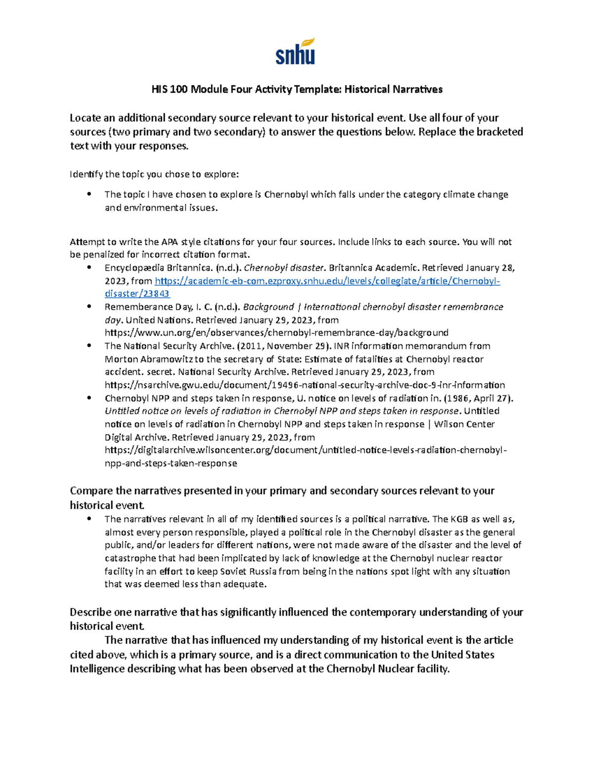 Module Four Activity Narratives Template - HIS 100 Module Four Activity ...