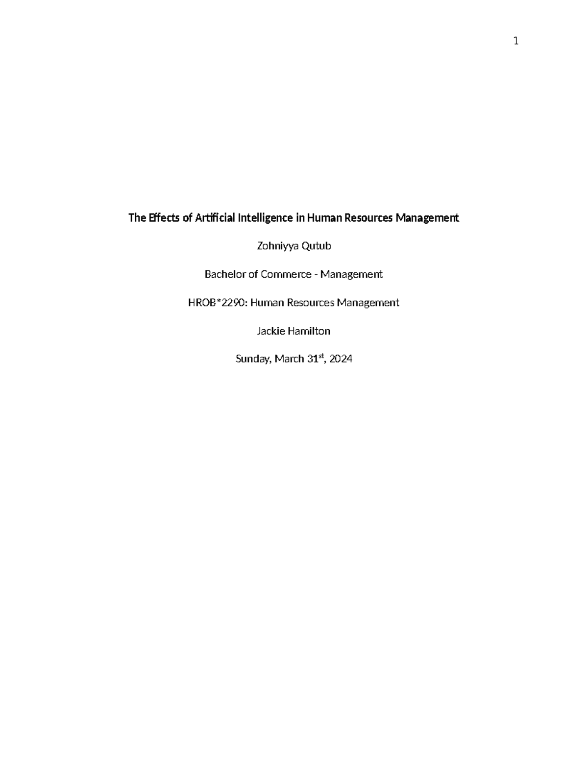 Human Resources Paper - The Effects of Artificial Intelligence in Human ...