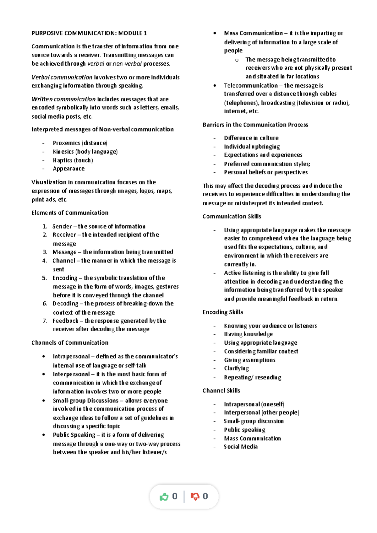 PCOM Midterms Reviewer - PURPOSIVE COMMUNICATION: MODULE 1 Communication is the transfer of ...