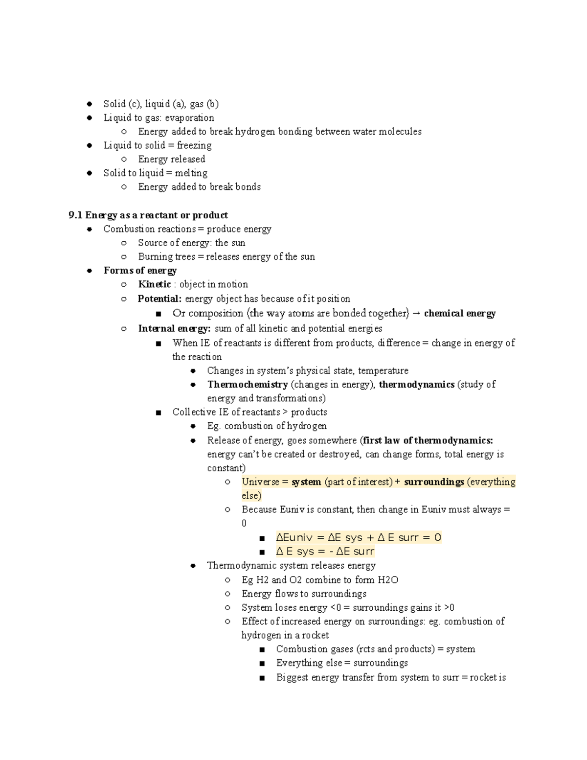 Thermochemistry (9 - General chemistry II notes - Solid (c), liquid (a ...