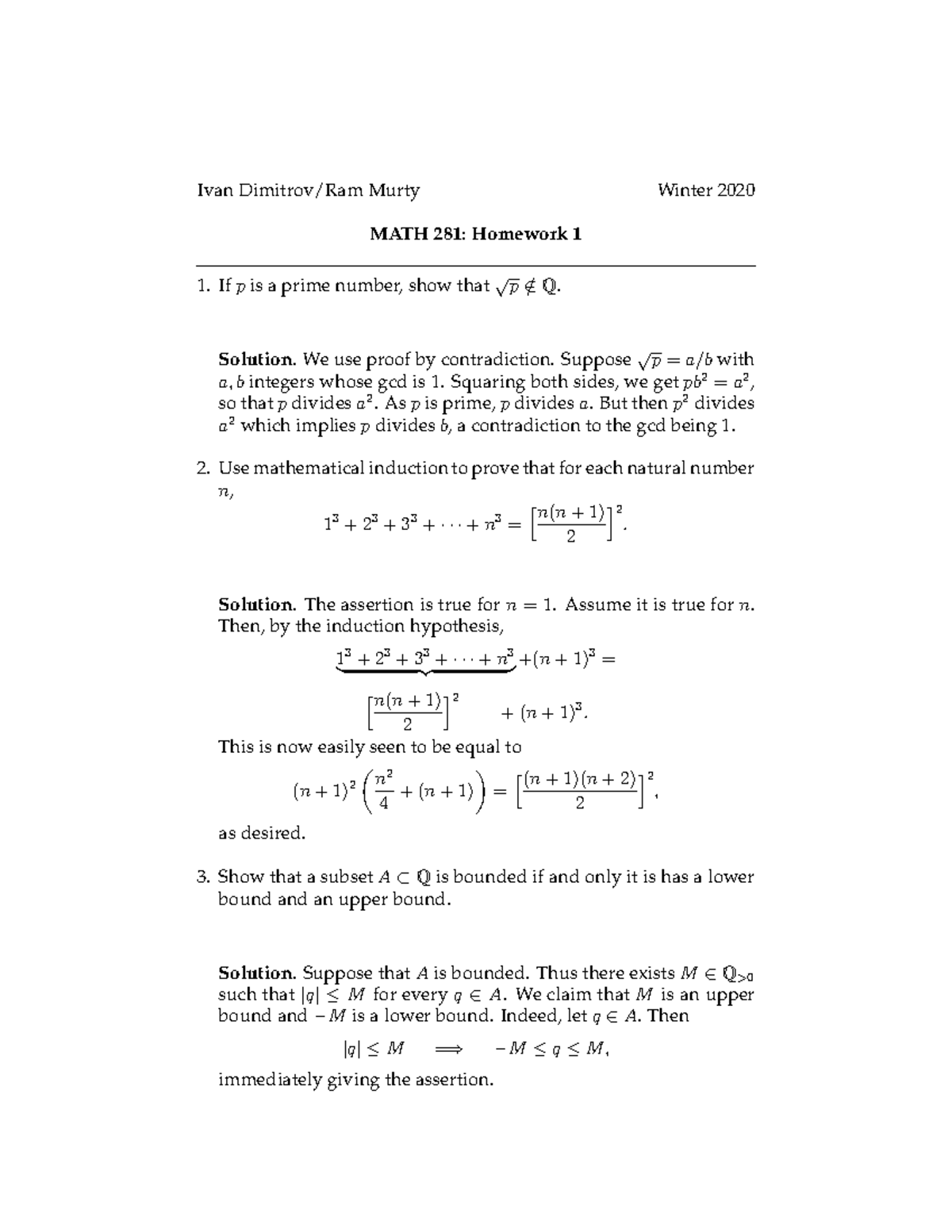 Solutions 01 - Solution of Assignment - Ivan Dimitrov/Ram Murty Winter ...