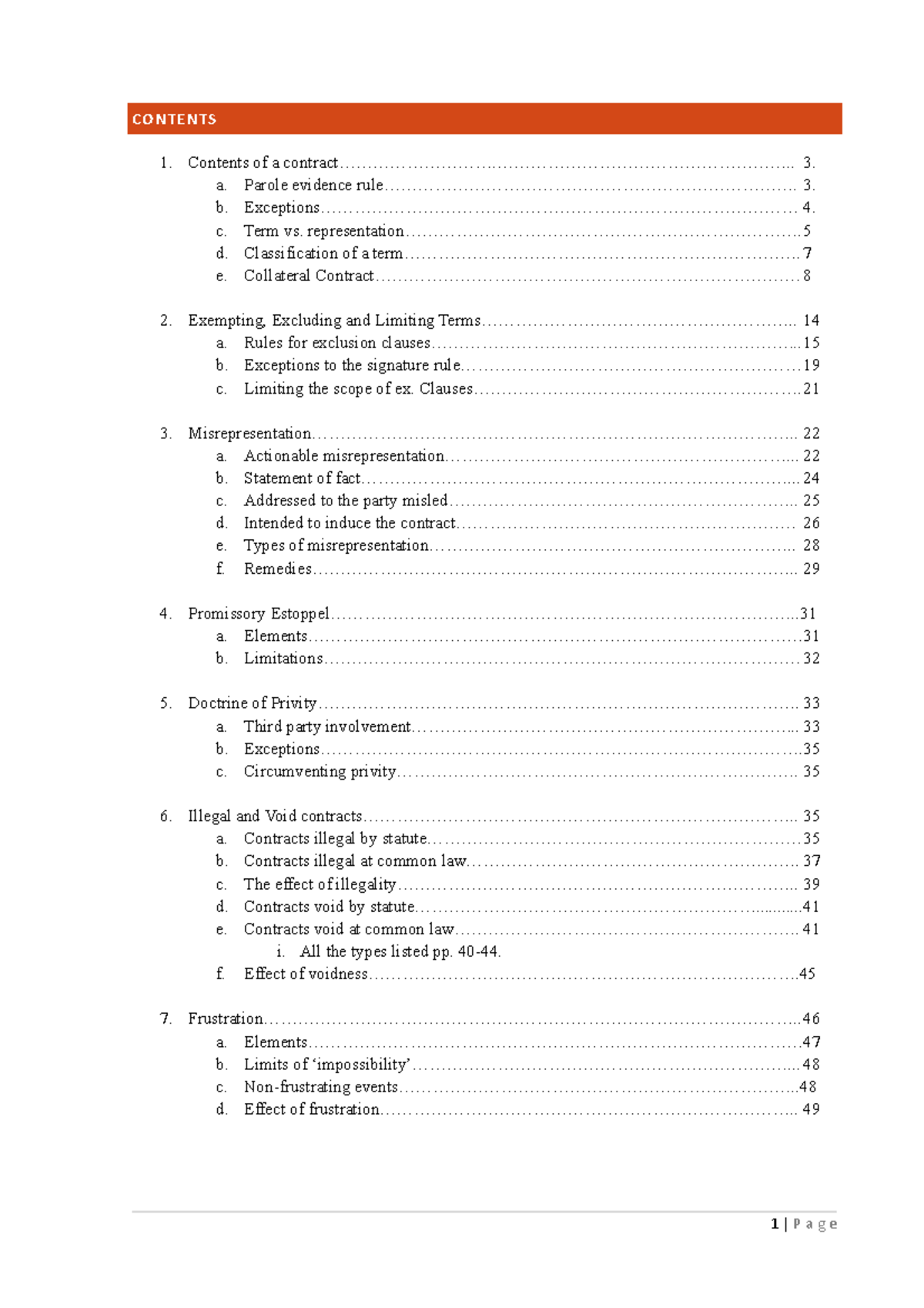 Contract-Exam-Notes - Summary Contract - CONTENTS 1. Contents of a 3. a ...