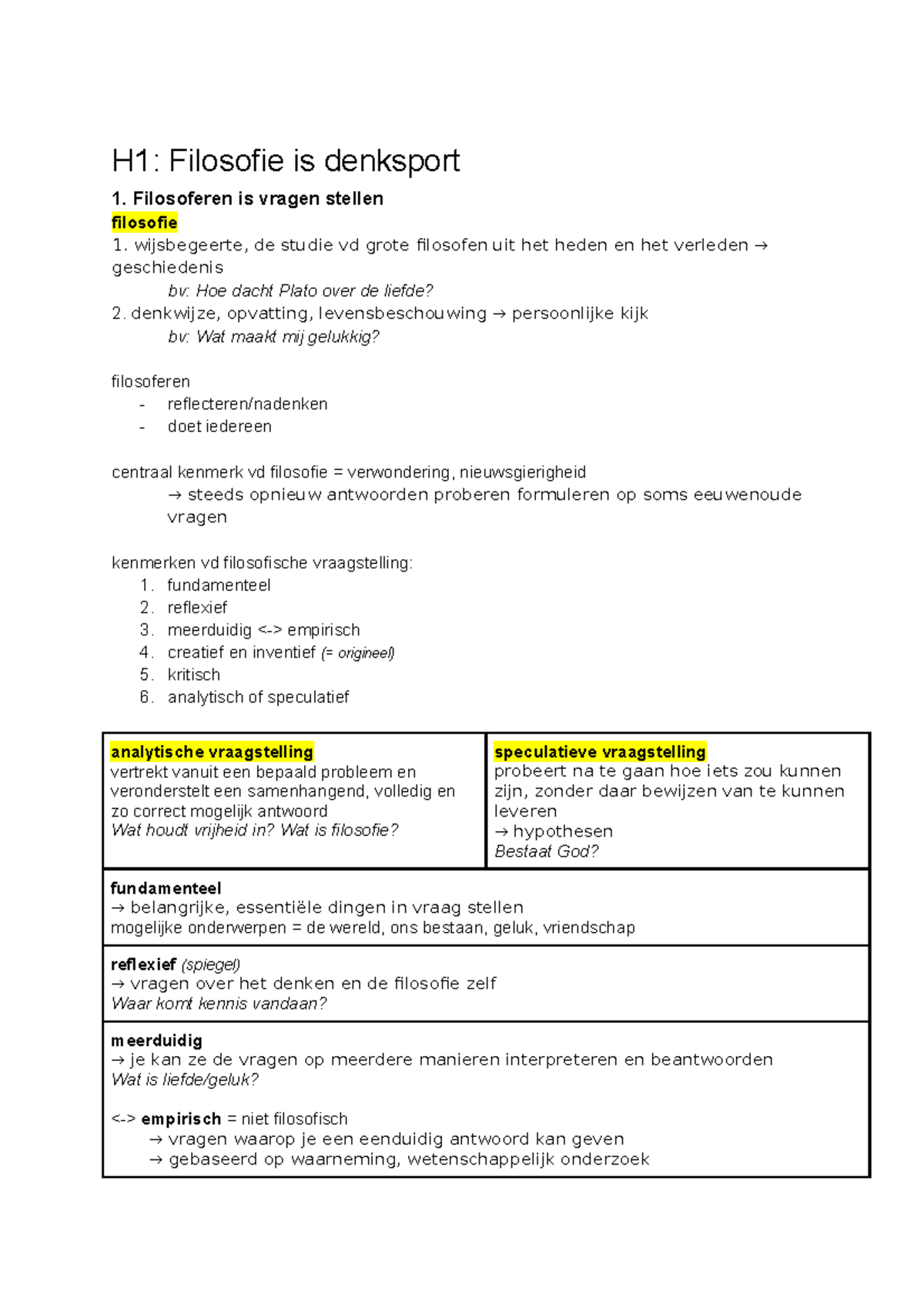 H1 Filosofie is denksport - Filosoferen is vragen stellen filosofie ...