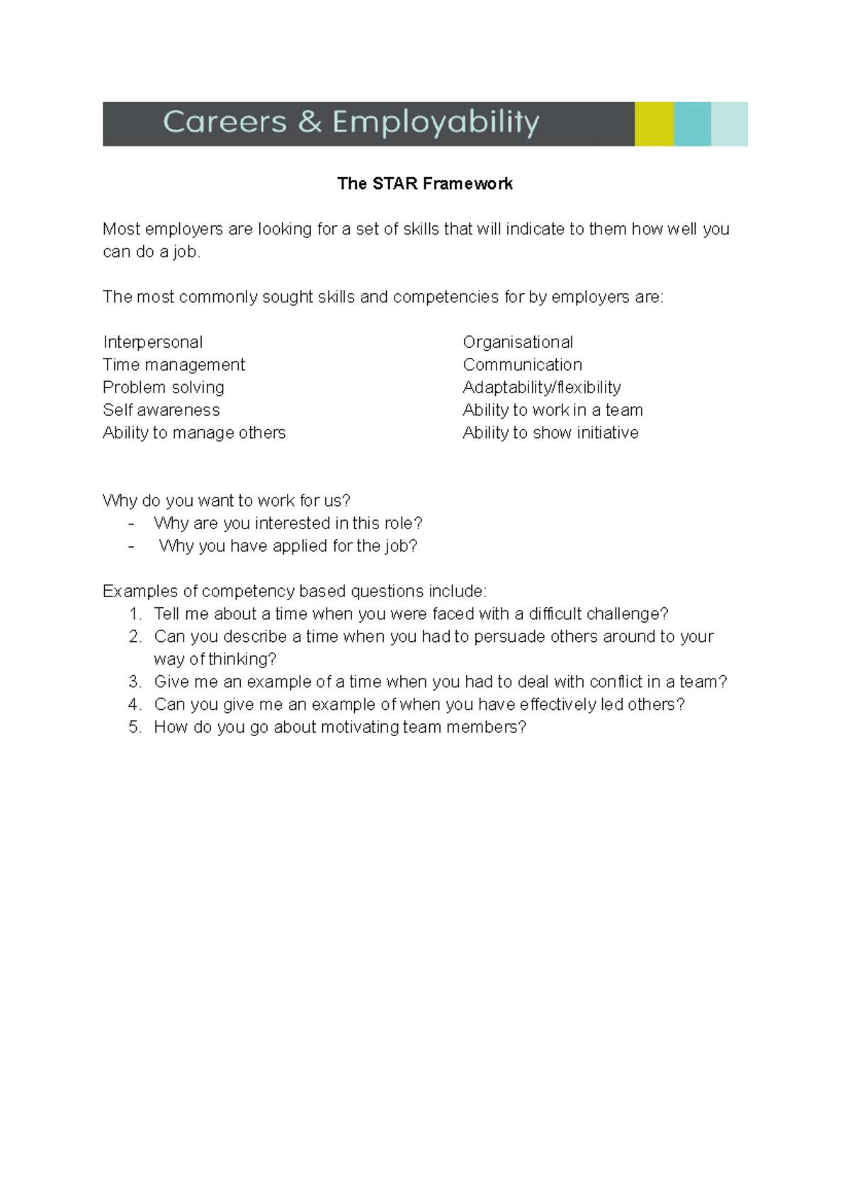 STAR Interview Practice Framework Proforma - The STAR Framework Most ...