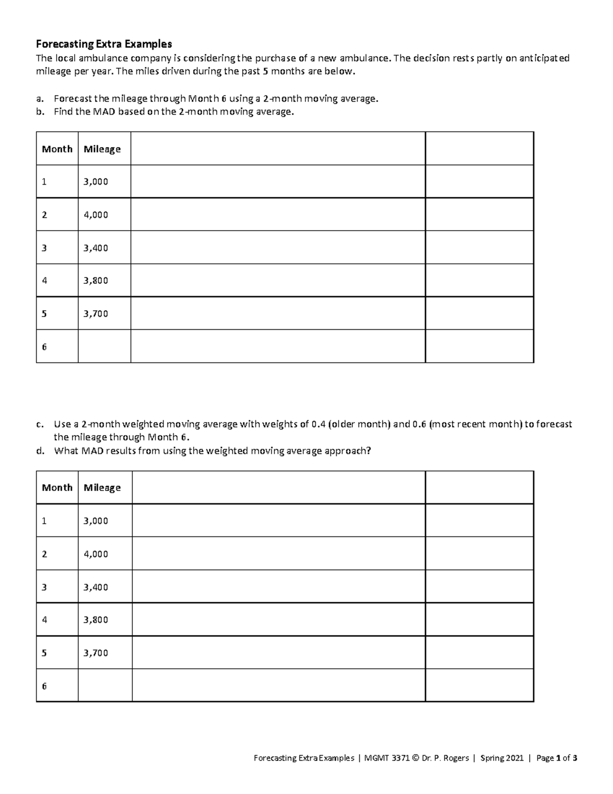 5 OM Forecasting Extra Examples Spring 2021 Students - Forecasting Extra Examples | MGMT 3371 ...